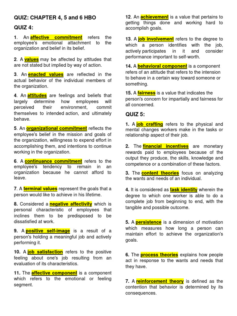 Organizational Behavior Quiz | PDF | Motivational | Motivation