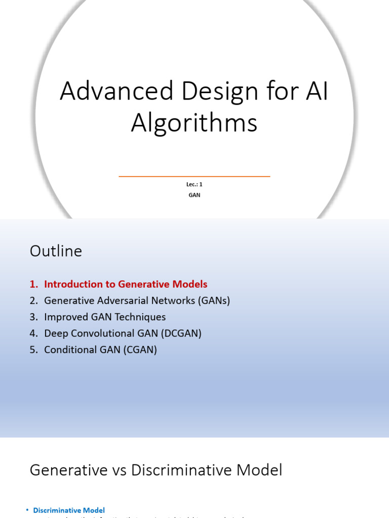 Advanced Design For AI Algorithms: Lec.: 1 GAN | PDF | Artificial ...