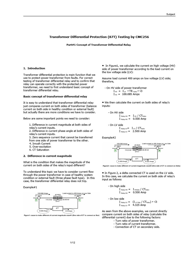 Tfr Differential Relay Theory and Testing Guide | PDF | Transformer ...