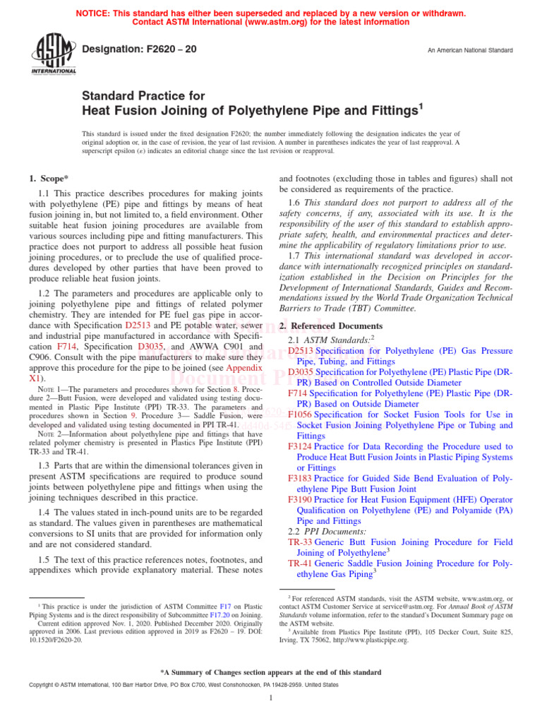 ASTM-F2620-20 | PDF | Pipe (Fluid Conveyance) | Materials