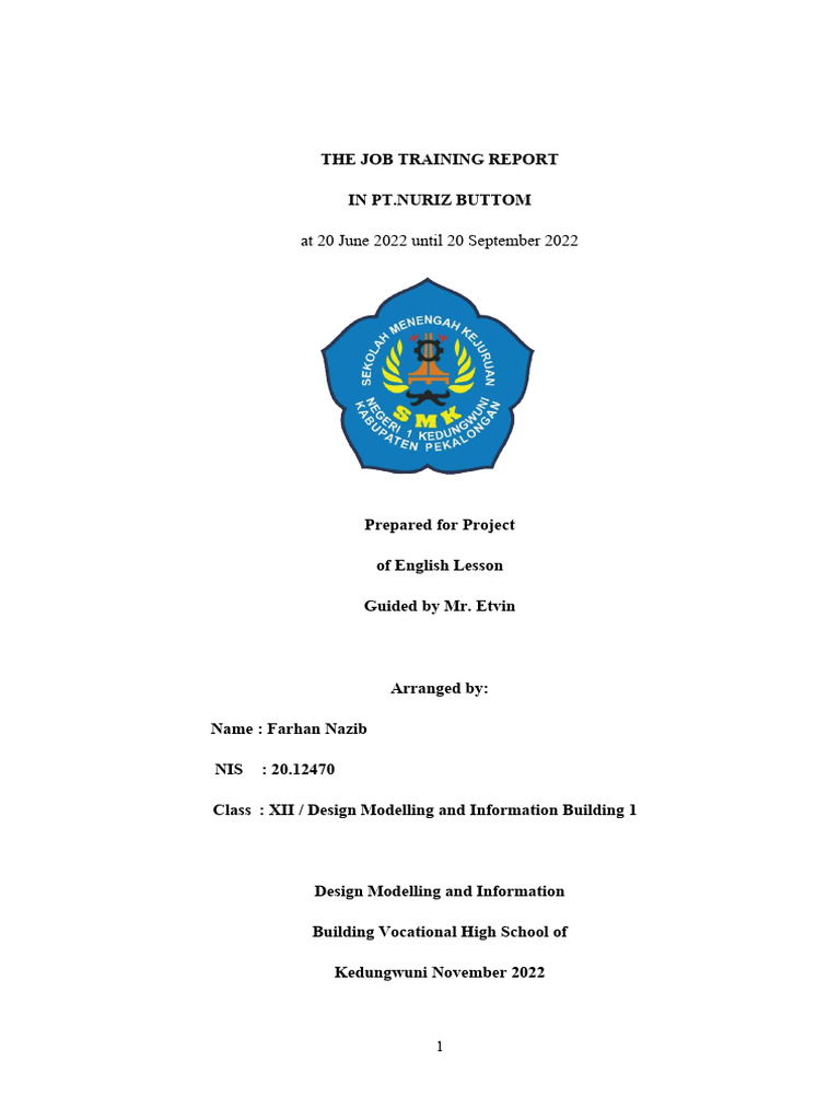 THE JOB TRAINING REPORT Farhan | PDF | Vocational Education | Cognition