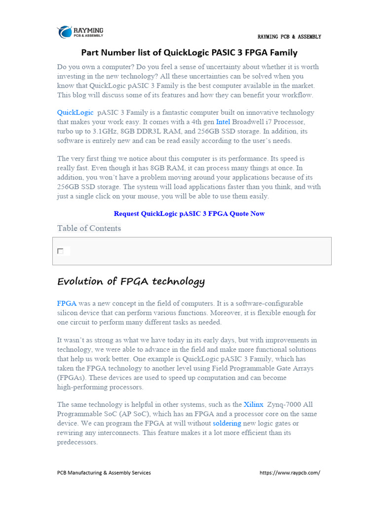 Part Number List of QuickLogic PASIC 3 FPGA Family | PDF | Field ...