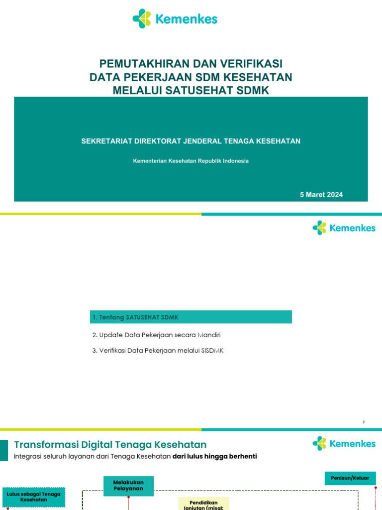 Sosialisasi SATUSEHAT SDMK - SISDMK Terbaru | PDF