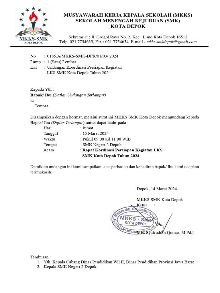 Undangan Rapat MKKS SMK Depok | PDF