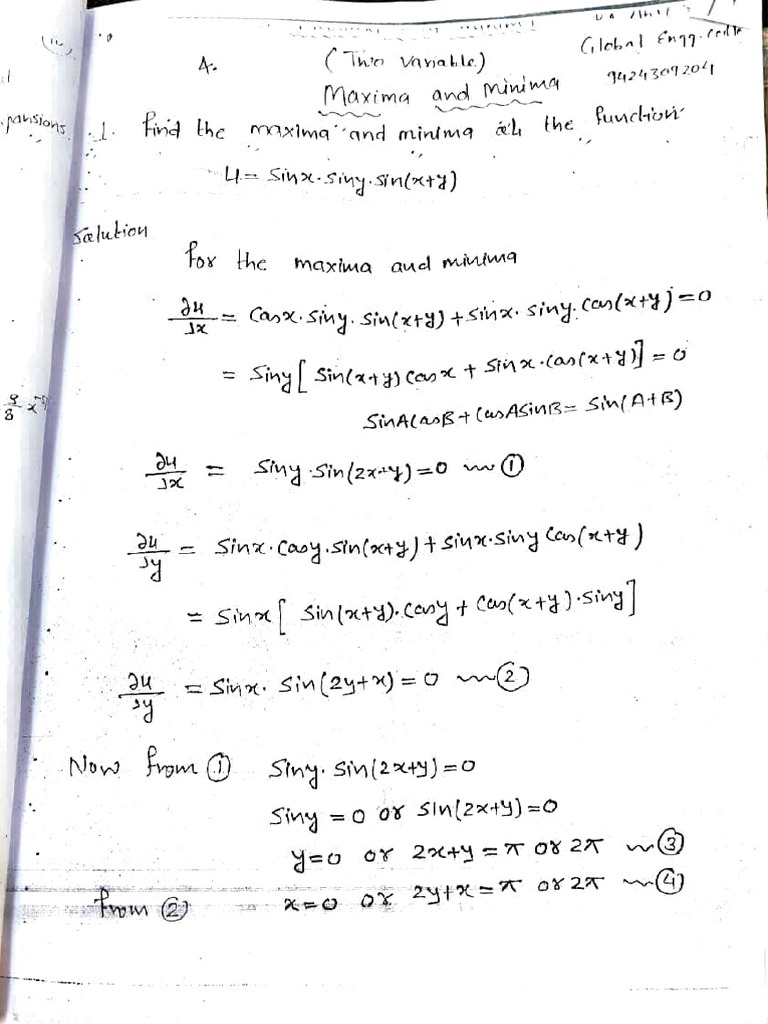Solved Sheet of Maxima and Minima | PDF | Calculus | Mathematical Analysis