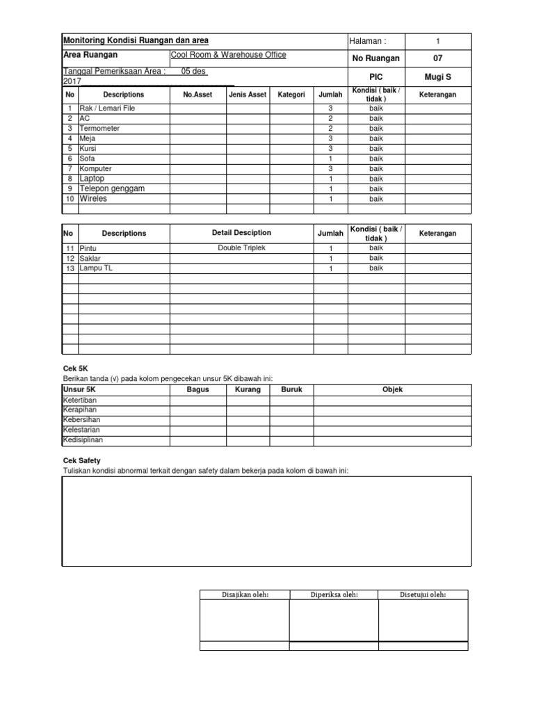 CHECKLIST 5K2S Sample Revisi | PDF