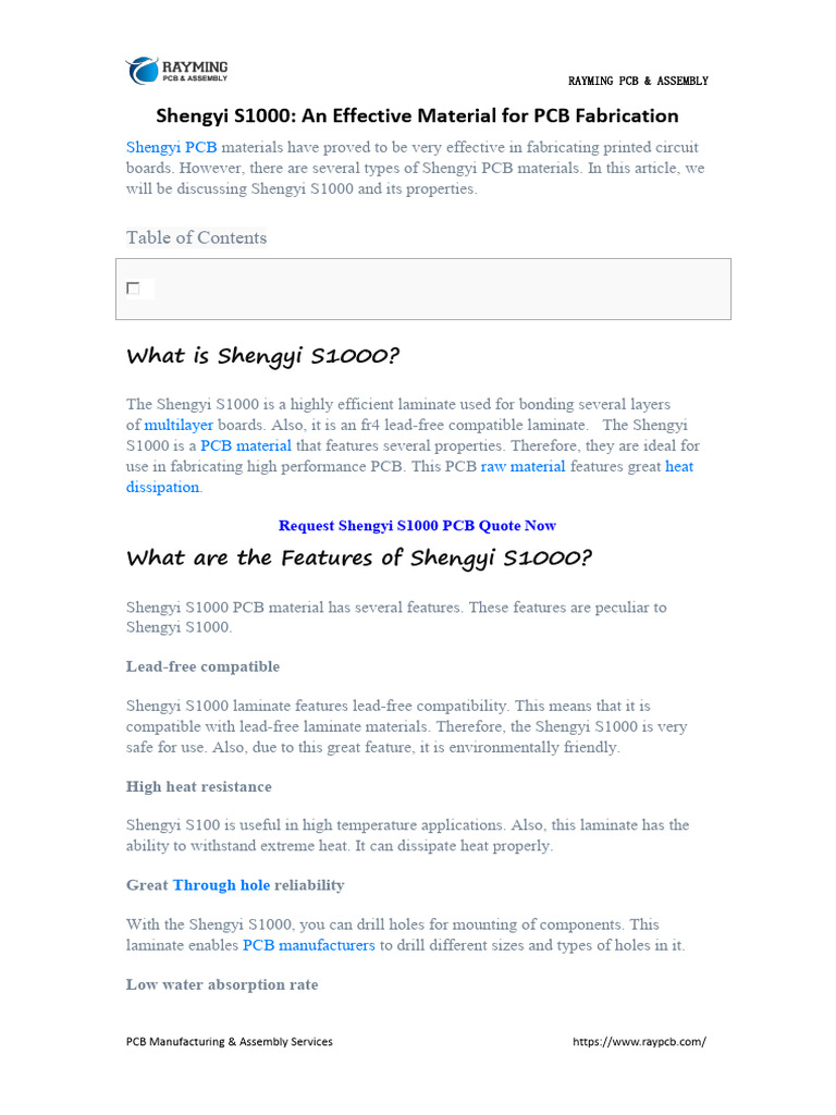 Shengyi S1000 An Effective Material For PCB Fabrication | PDF | Printed Circuit Board | Temperature