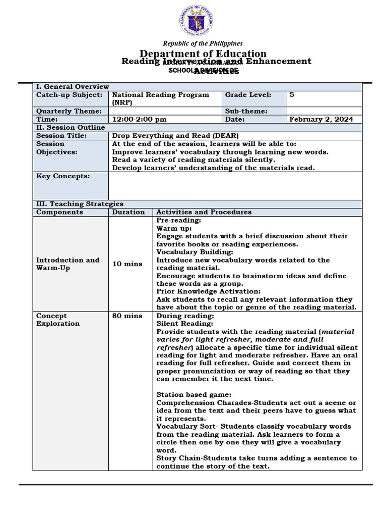 Catch Up Friday - NRP - Lesson Plan-2 | PDF | Vocabulary | Learning