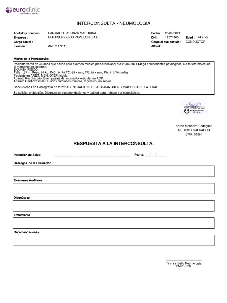 Interconsulta Neumología Examen Médico | PDF