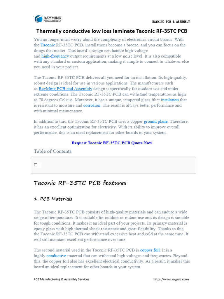 Thermally Conductive Low Loss Laminate Taconic RF-35TC PCB | PDF | Printed Circuit Board ...