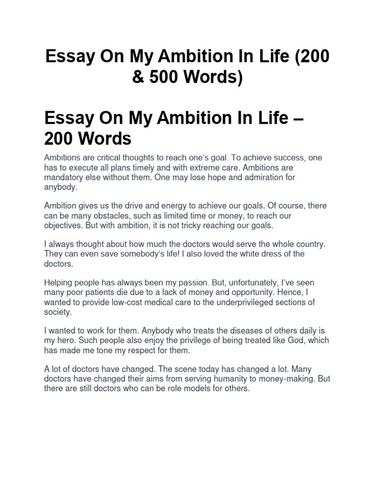Essay On My Ambition in Life (200 & 500 Words) | PDF | Teachers