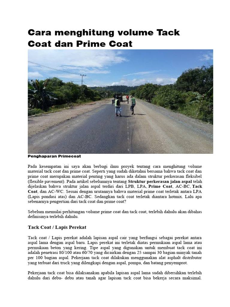 Cara Menghitung Volume Tack Coat Dan Prime Coat | PDF