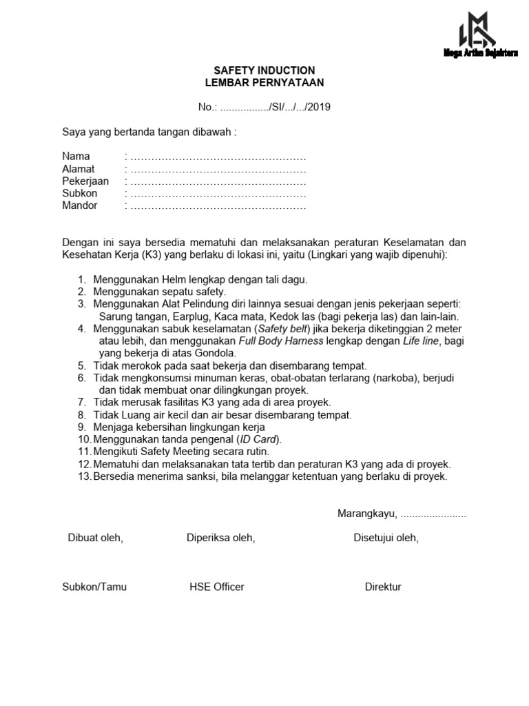 39 Form Safety Induksi | PDF