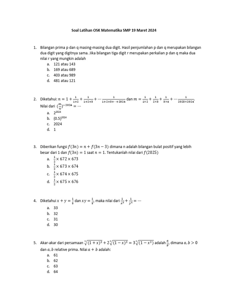 1710810661-Soal Latihan OSK Matematika SMP 19 Maret 2024 | PDF