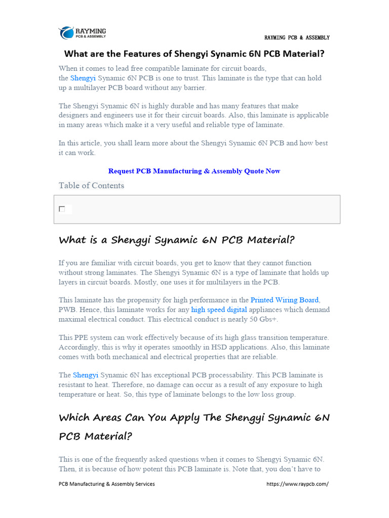 Shengyi Synamic 6N PCB Features & Uses | PDF | Printed Circuit Board ...