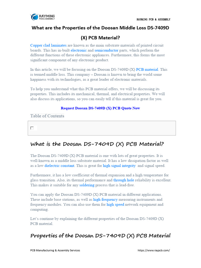 What Are the Properties of the Doosan Middle Loss DS-7409D (X) PCB Material - 副本 | PDF | Printed ...