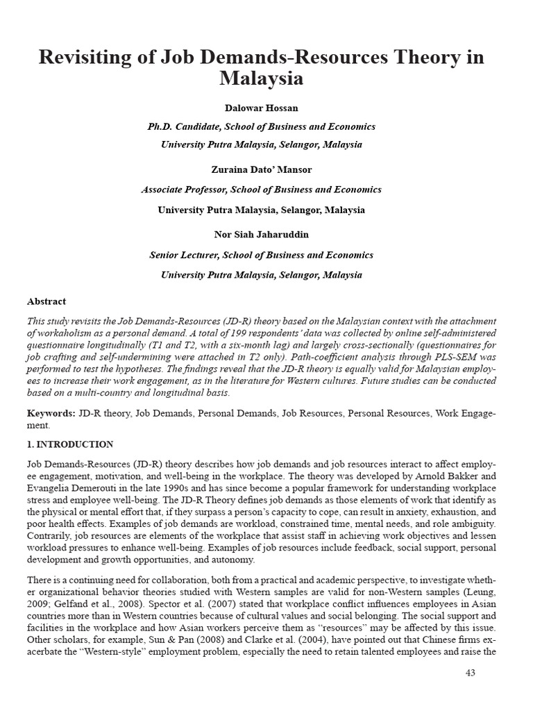 JD-R Theory and Employee Engagement in Malaysia | PDF | Survey ...