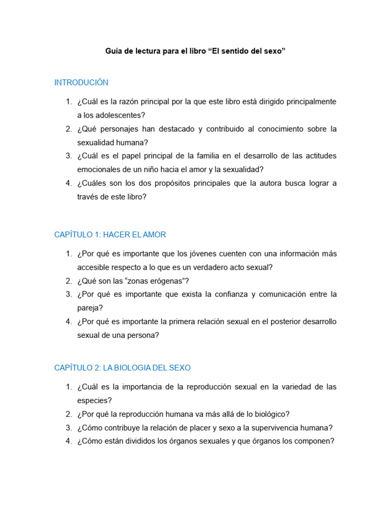 Guía de Lectur El Sentido Del Sexo | PDF | La sexualidad humana | Infección transmitida sexualmente