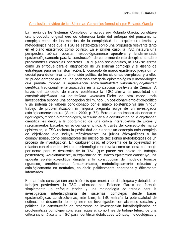 Conclusión Al Video de Los Sistemas Complejos Formulada Por Rolando García | PDF | Epistemología ...