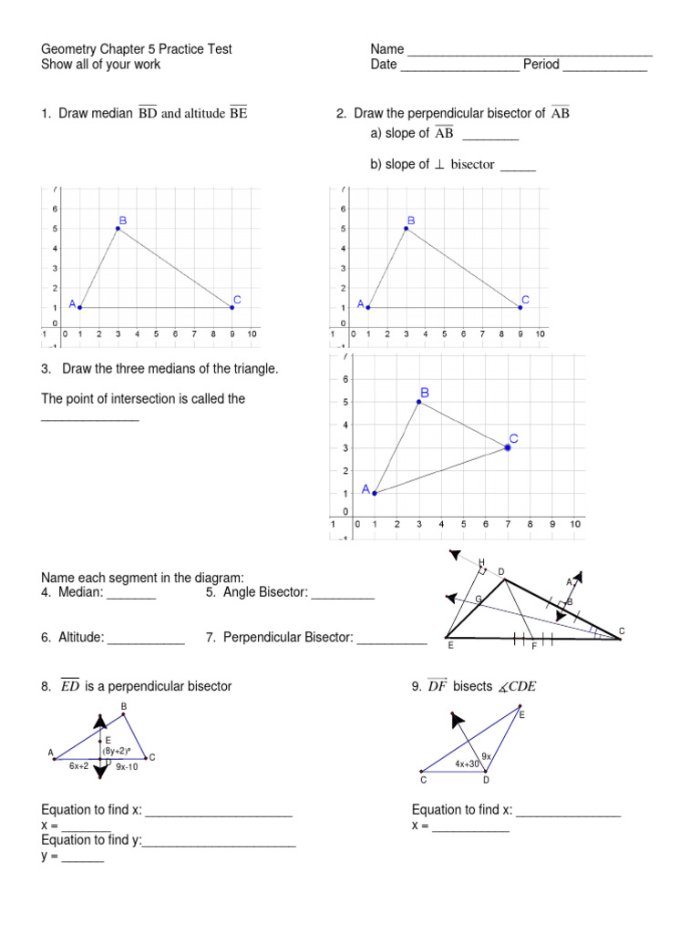Triangle Bisectors and Medians Practice | PDF | Perpendicular ...