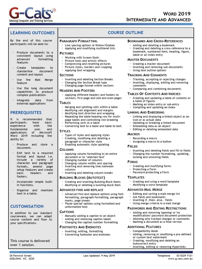 Word 2019 Intermediate and Advanced | PDF | Page Layout | Software