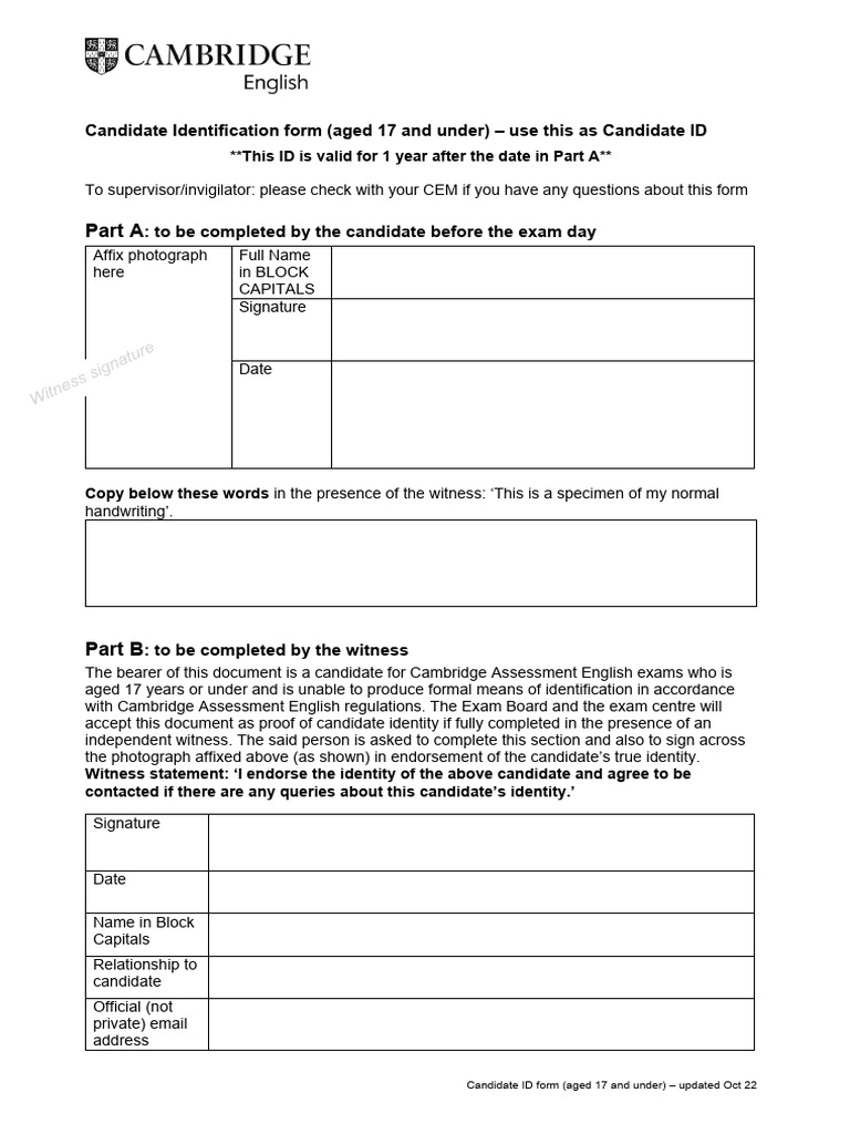 Candidate ID Form for Under 17s | PDF | Identity Document | Government ...