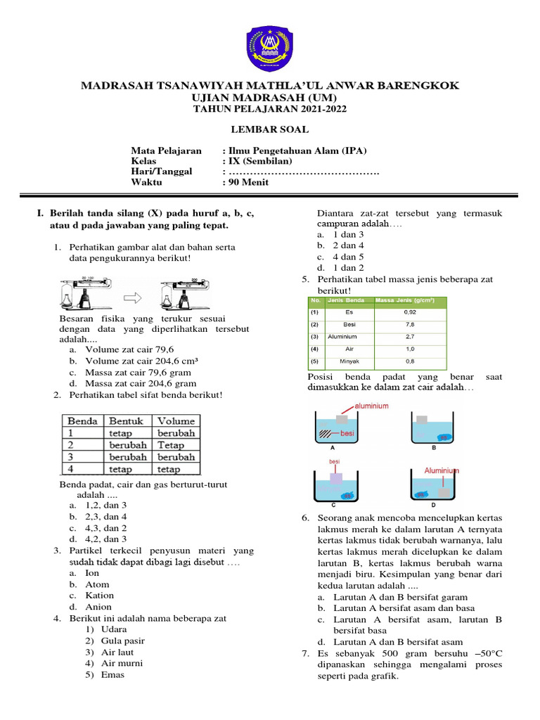 Soal UM IPA 2021-2022 | PDF