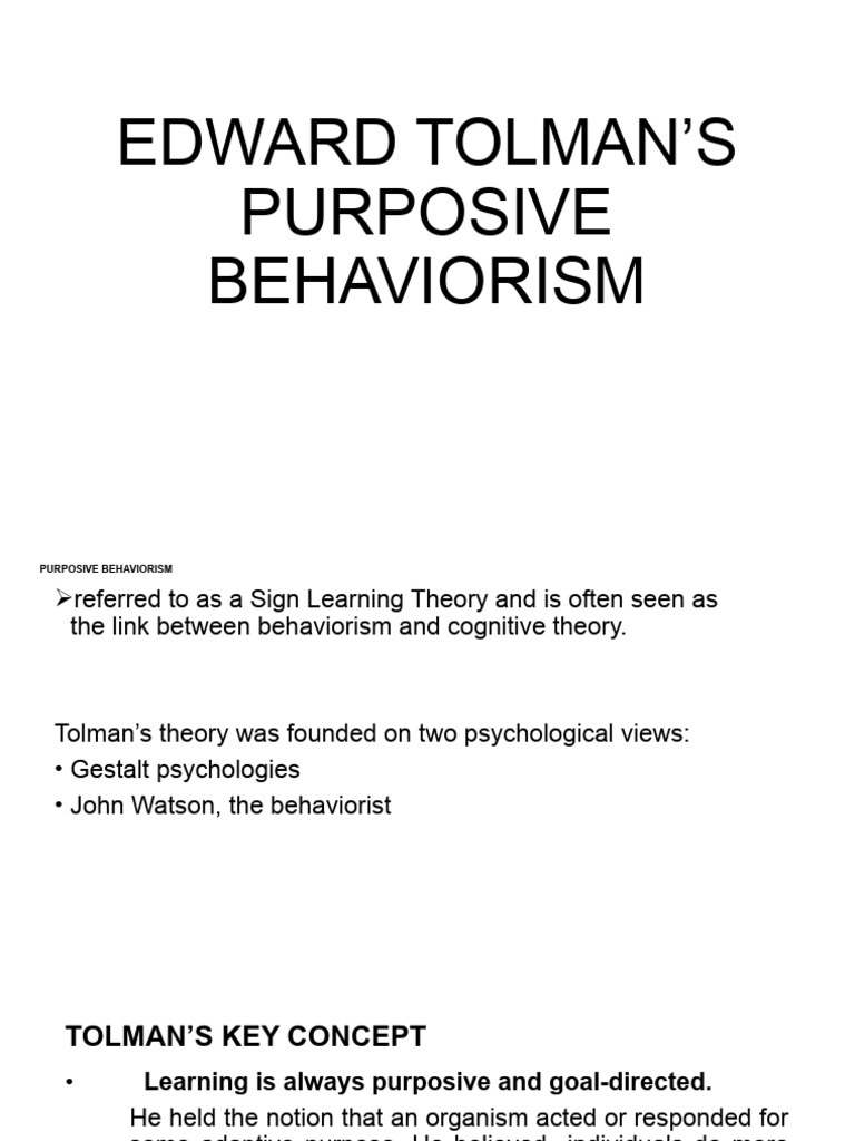 Tolman's Purposive Behaviorism Explained | PDF | Behaviorism | Perception