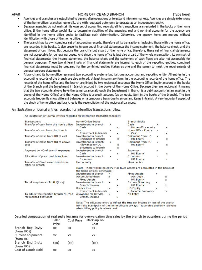 Ho and Branch Handout | PDF | Debits And Credits | Private Sector