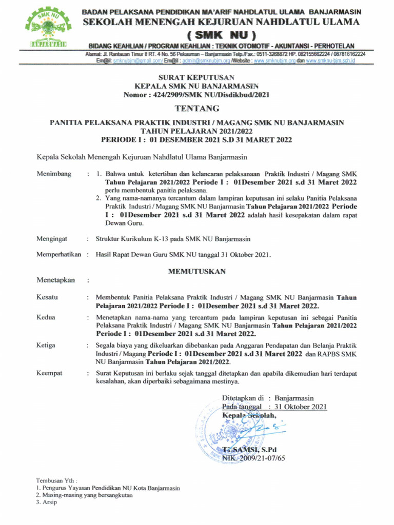 SK Magang Tahun 2021 - Bu Pau | PDF