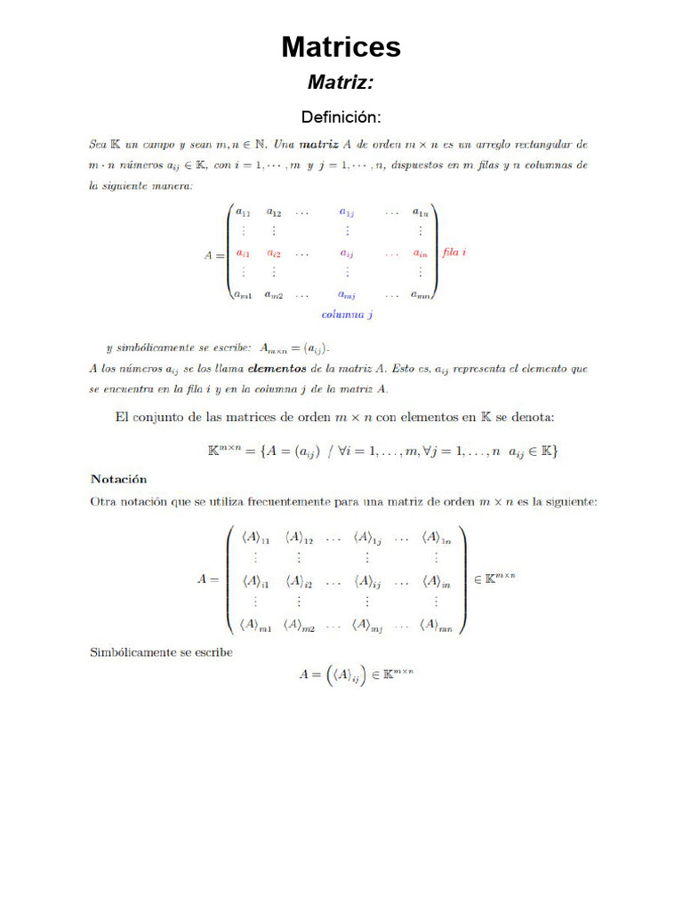 Resumen de Álgebra Lineal: Matrices | PDF | Matriz (Matemáticas ...
