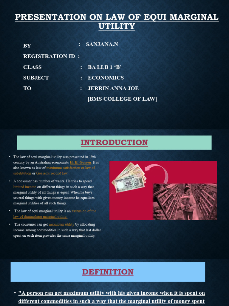 Economics:Presentation On Law of Equi Marginal Utility... | PDF | Utility | Marginal Utility