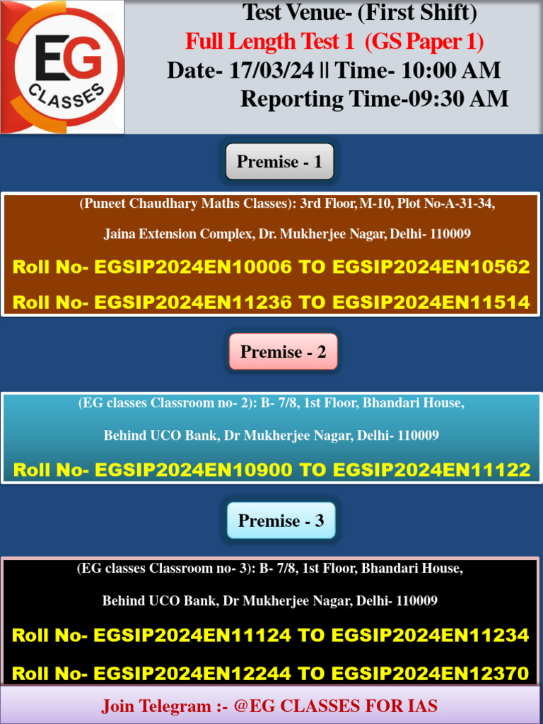 17 March 2024 GS Test 9 & CSAT Test 1 Premises List | PDF