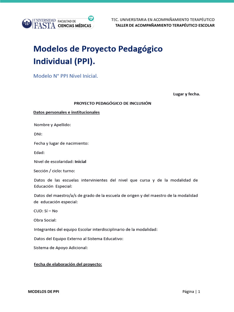 Modelos de PPI para Educación Inicial y Primaria | PDF | Educación especial | Inclusión (Educación)
