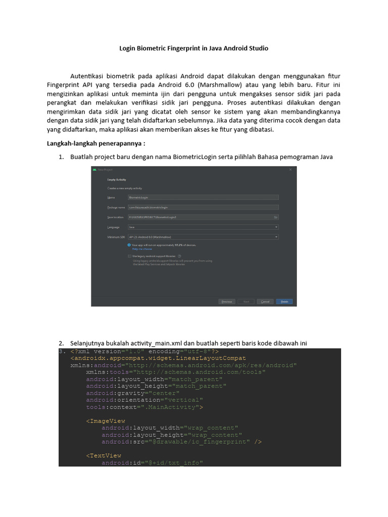 Login Biometric Fingerprint in Java Android Studio | PDF