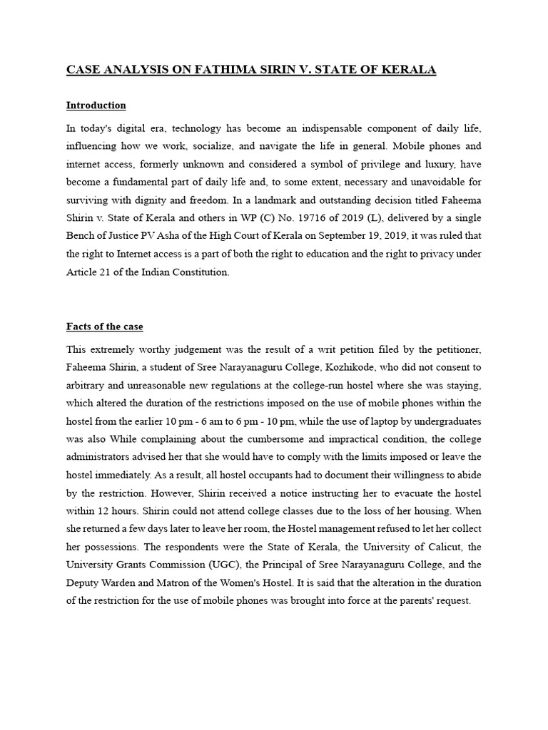 Case Analysis On Fathima Sirin V | PDF | Internet | Justice