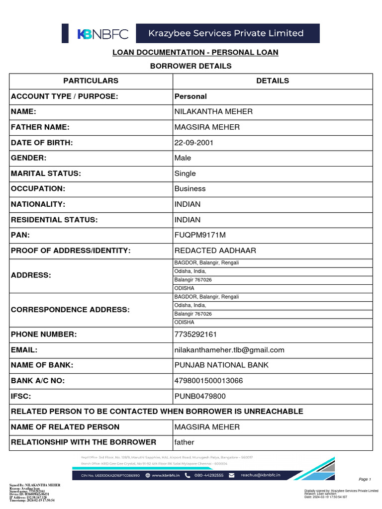 Loan Documentation - Customer Copy - KB240219VSXLI | PDF | Loans ...