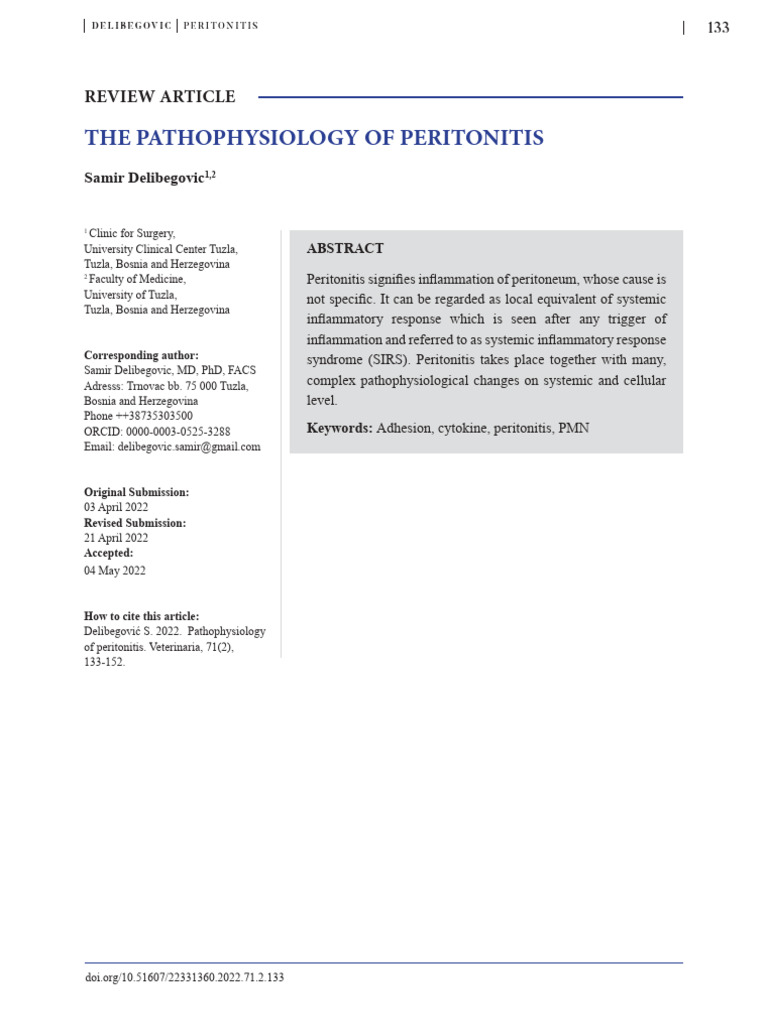 1.+the+Pathophysiology+of+Peritonitis | PDF | Peritoneum | Lymph