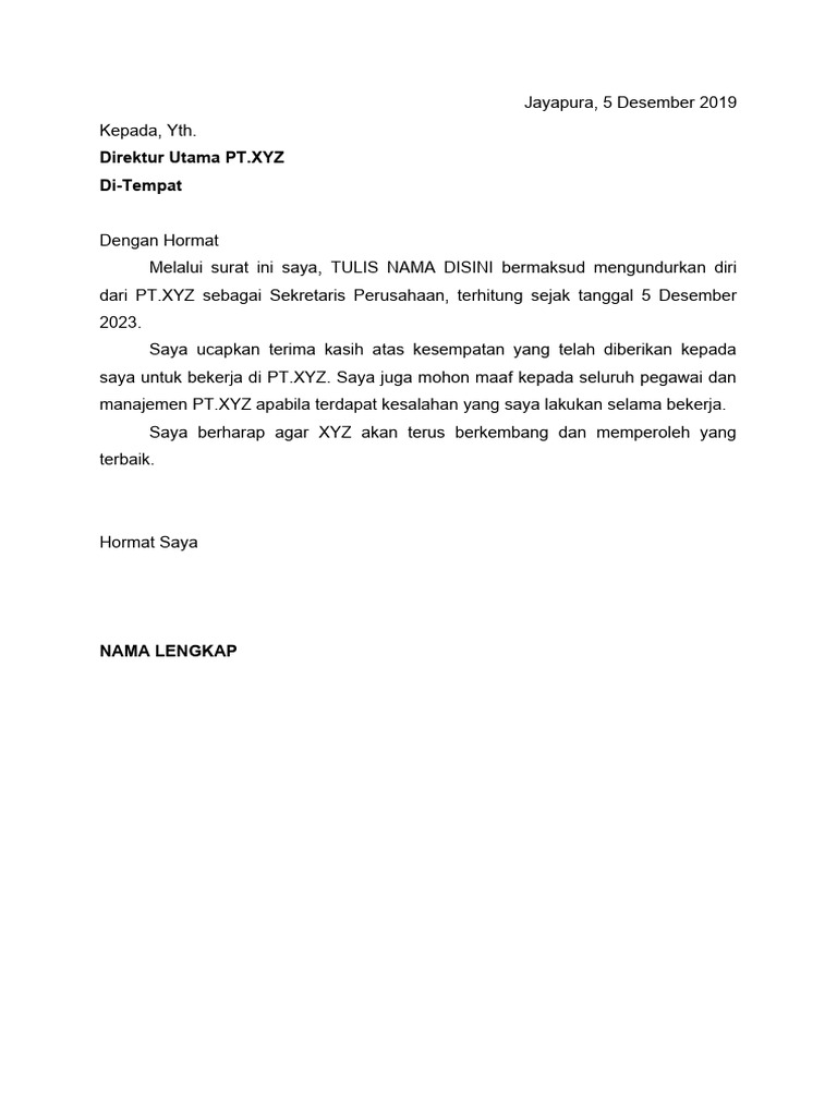 Contoh Surat Resign Kerja | PDF