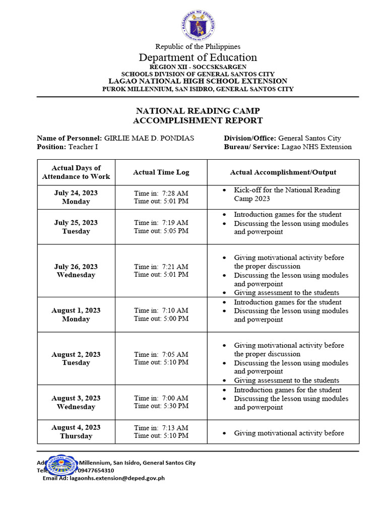 National Reading Camp Report 2023 | PDF