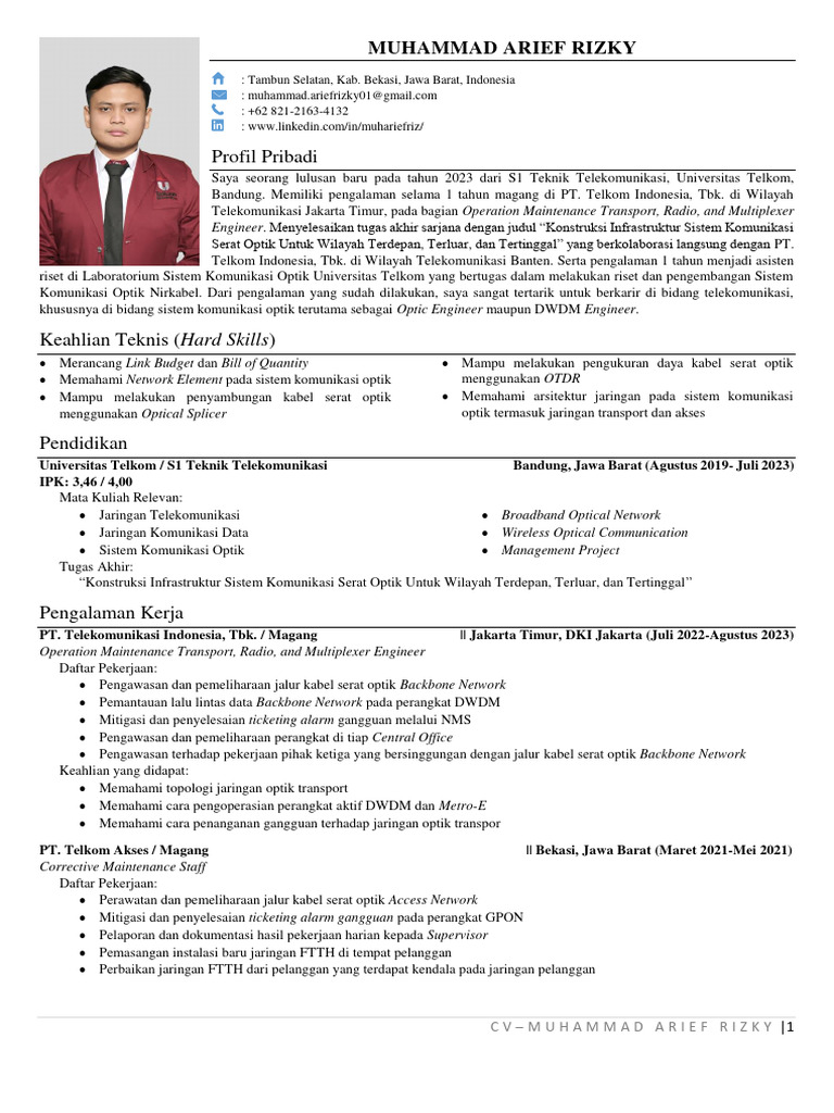 Curriculum Vitae - Muhammad Arief Rizky (Bahasa Indonesia) | PDF | Teknologi & Rekayasa
