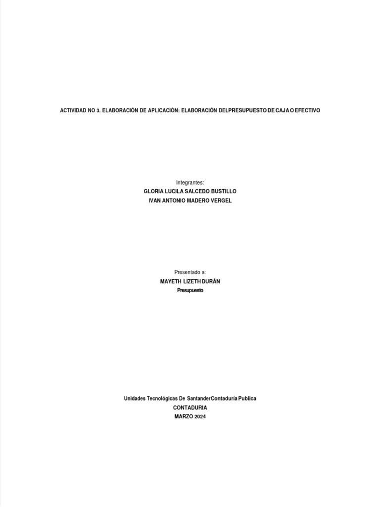 PDF Actividad No 3 Ejercicio de Aplicacion Elaboracion de Presupuesto ...