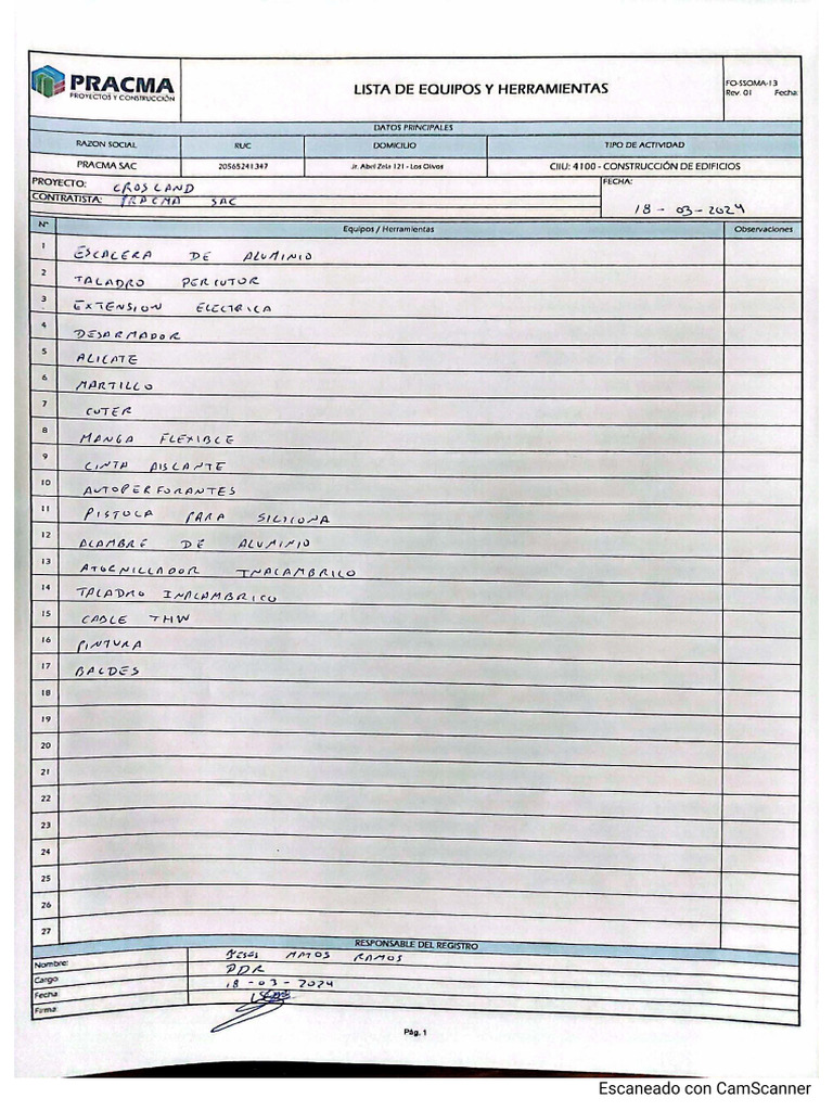 Lista de Equipos y Materiales | PDF