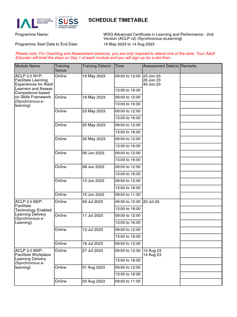 ACLP 2.0 Course Schedule 2023 | PDF | Learning | Behavior Modification