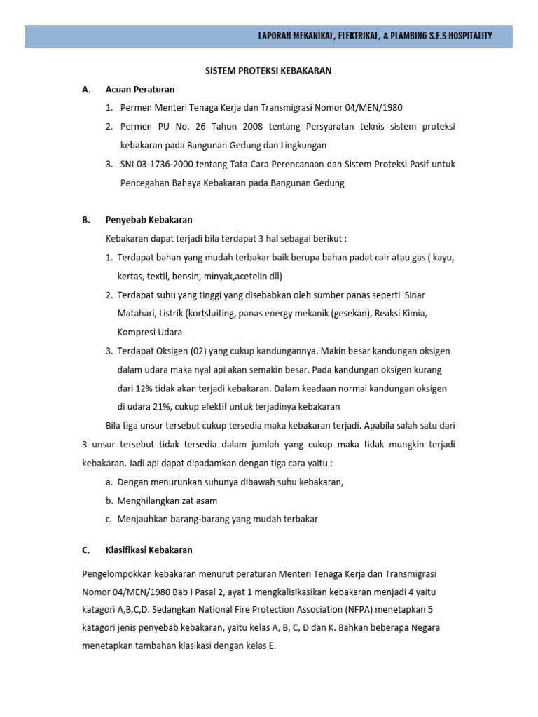 Sistem Proteksi Kebakaran A. Acuan Peraturan: Laporan Mekanikal ...