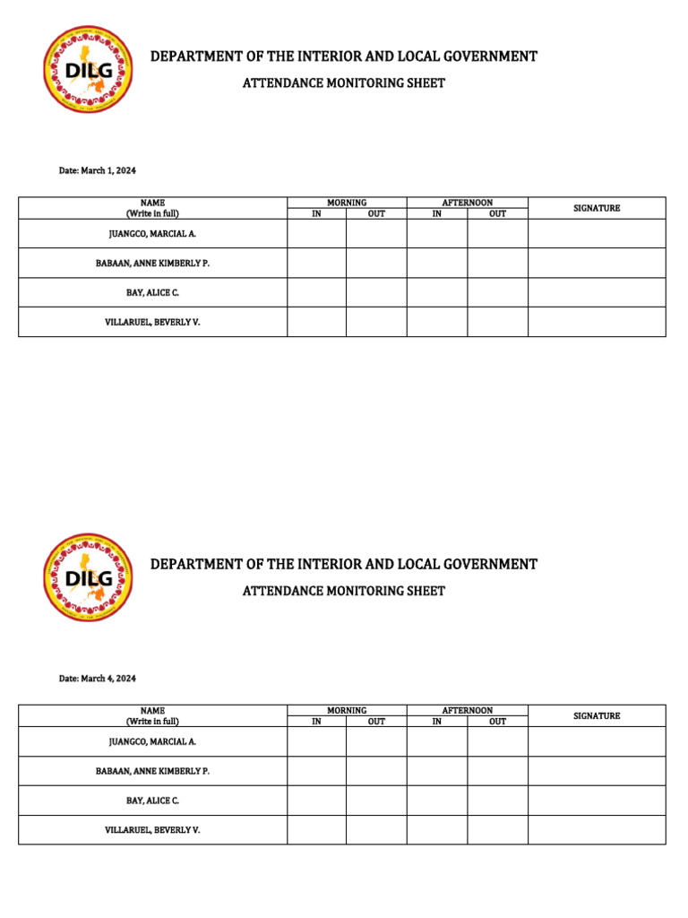 Attendance Monitoring Form | PDF