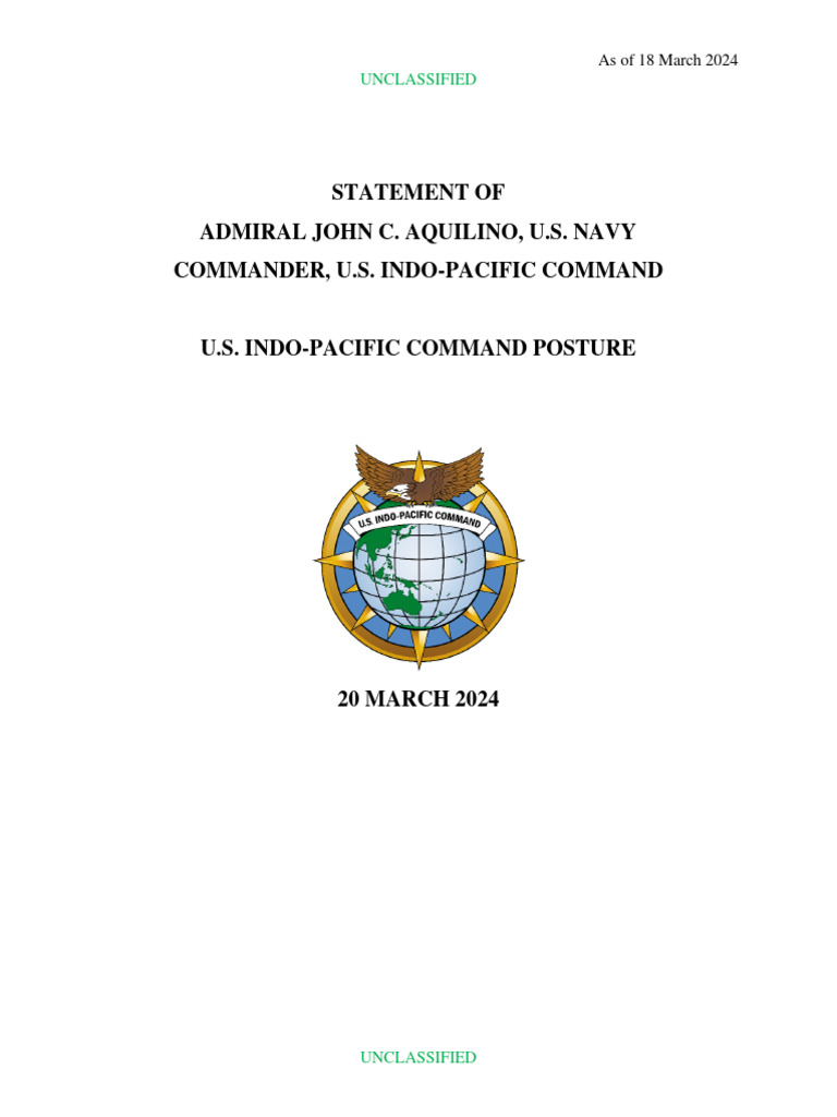 2024 INDOPACOM Posture Testimony ADM Aquilino HASC | Download Free PDF ...