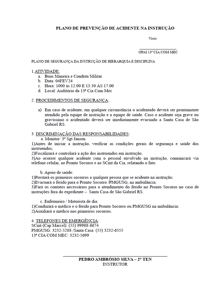 PLANO DE SEGURANÇA Hierarquia e Disciplina | PDF PLANO DE SEGURANÇA Hierarquia e Disciplina | PDF