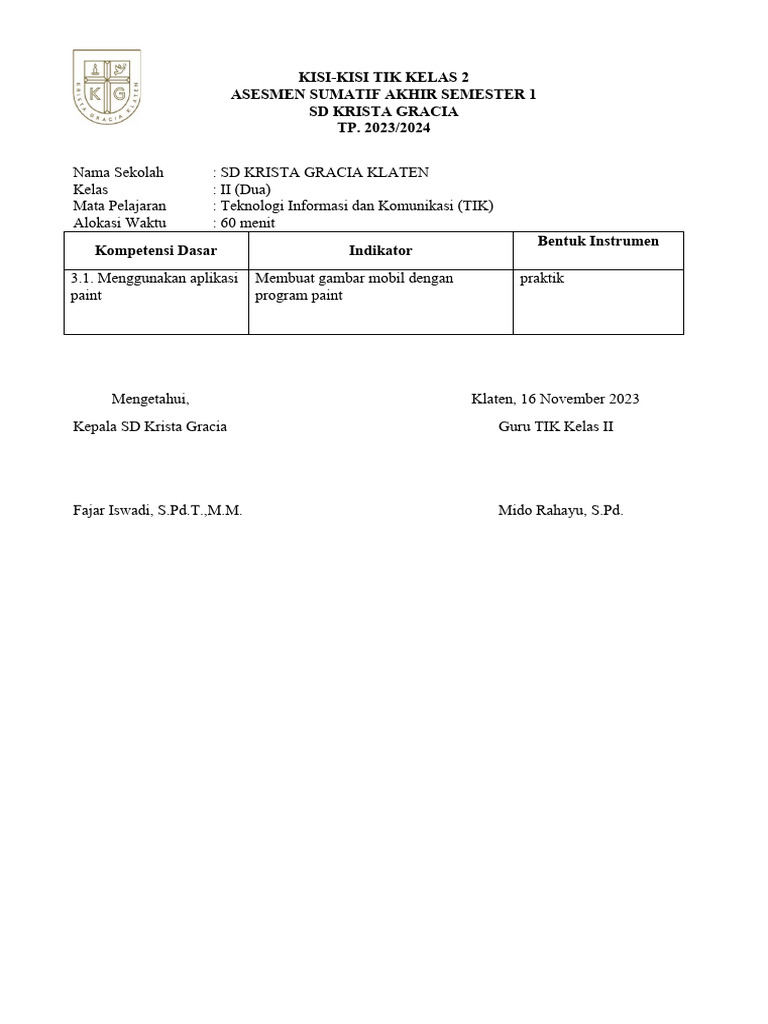 SOAL DAN KISI-KISI TIK KELAS 2 (Revisi) M | PDF