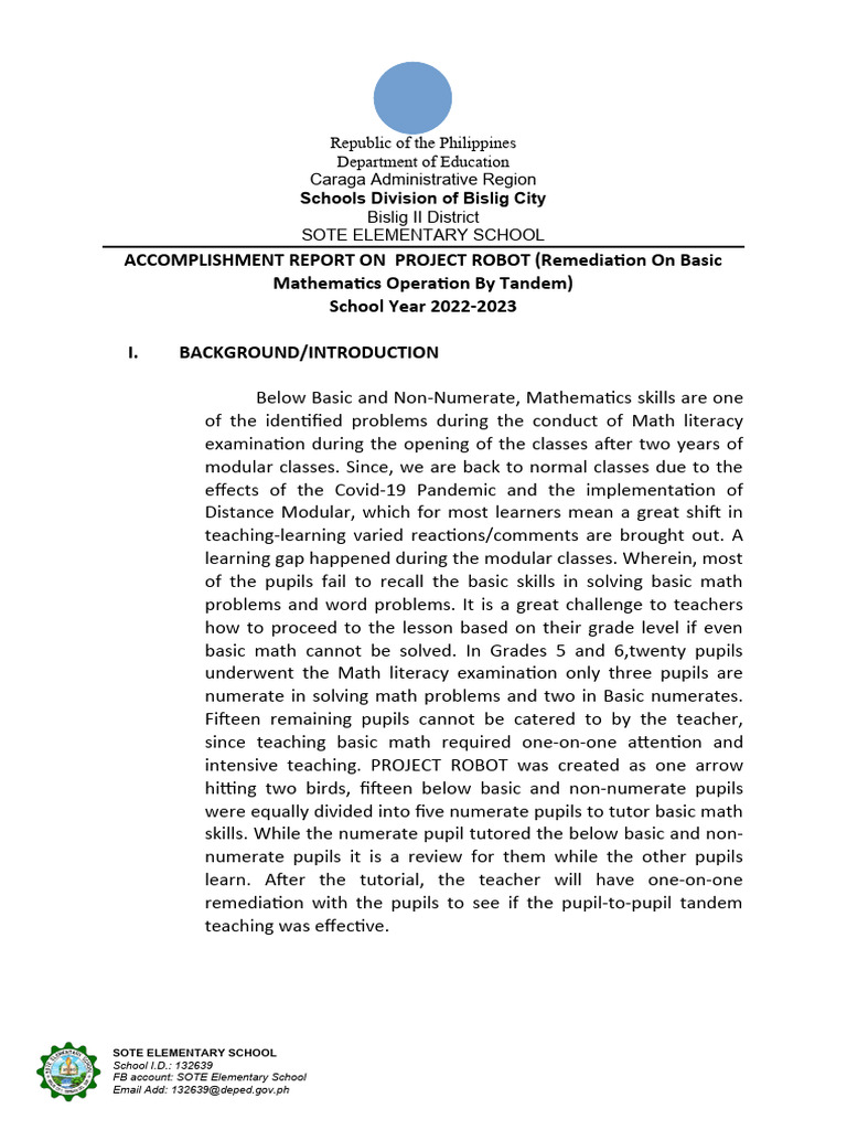 Accomplishment Report Project Robot 2022-2023 | PDF | Mathematics ...